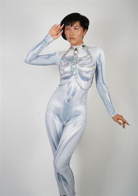 Sexy Robot Printed Spandex Bodysuit Fembot Halloween Costume Custom Japanese Artist Hajime