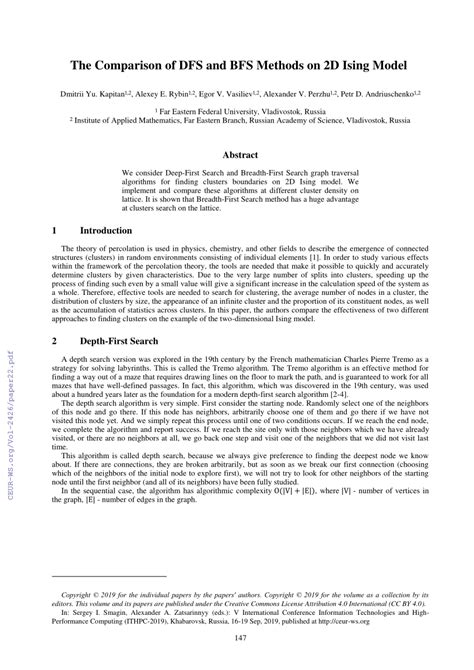 PDF The Comparison Of DFS And BFS Methods On 2D Ising Model