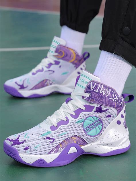 Men Camo Pattern Lace Up Front High Top Basketball Shoes Chaussures