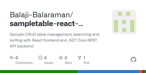 github balaji balaraman sampletable react dotnet docker sample crud