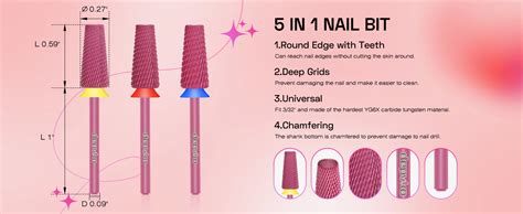 5 In 1 Nail Drill Bit Carbide 332 Shank Nail Bits