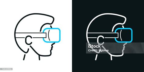 Vr 헤드셋을 가진 남자 가상 현실 검정 또는 흰색 배경에 바이 컬러 라인 아이콘 편집 가능한 획 360도 촬영에 대한 스톡 벡터 아트 및 기타 이미지 Istock