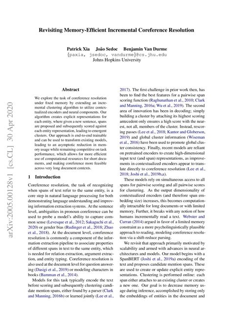 Revisiting Memory Efficient Incremental Coreference Resolution Deepai