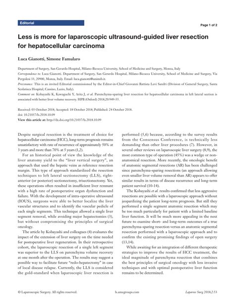 Pdf Less Is More For Laparoscopic Ultrasound Guided Liver Resection For Hepatocellular Carcinoma
