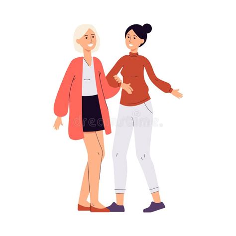 Smiling Lesbian Cartoon Couple Holding Hands Waving Rainbow Lgbt Flag