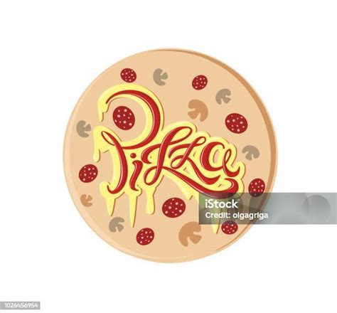 피자입니다 장식 글자 로고입니다 맛 있는 엽서와 녹 인된 치즈 케첩 비문 벡터입니다 디자인에 대한 스톡 벡터 아트 및 기타 이미지 Istock