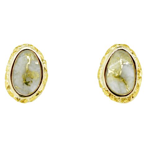 Gold Quartz And Nugget Post Earrings Alaska Mint