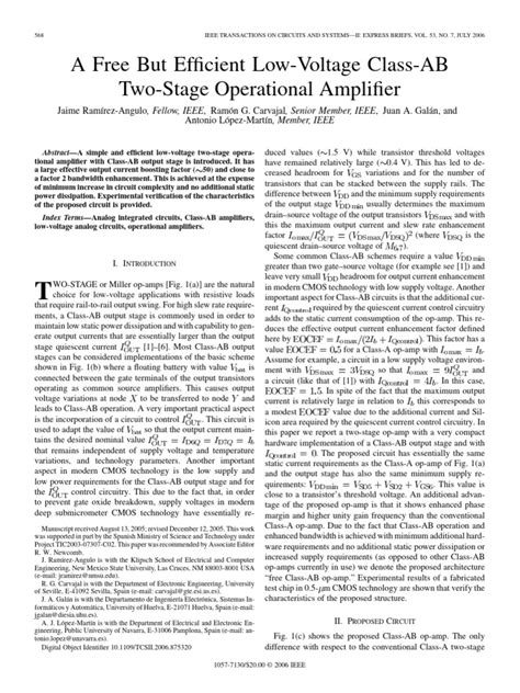Afreebutefficientlow Voltageclass Abtwo Stageoperationalamplifier Pdf Operational