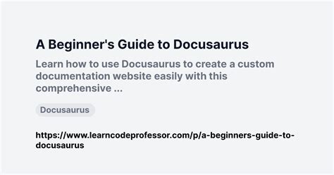 A Beginners Guide To Docusaurus Learncodeprofessor