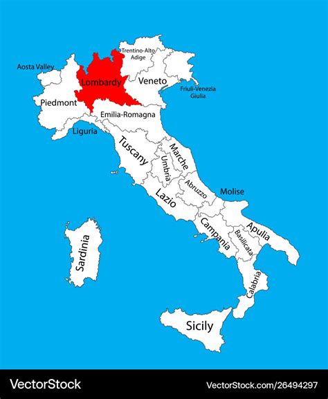 Lombardy Lombardia Province In Italy Map Royalty Free Vector