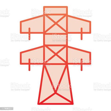 고전압 라인 플랫 아이콘입니다 트렌디 한 플랫 스타일의 전기 타워 빨간색 아이콘입니다 전기 그라데이션 스타일 디자인 웹 및 응용 프로그램을 위해 설계 Eps 10 0명에