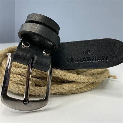 Ремінь чоловічий з натуральної шкіри для джинсів шкіряний пояс з тисненням I`m Ukrainian
