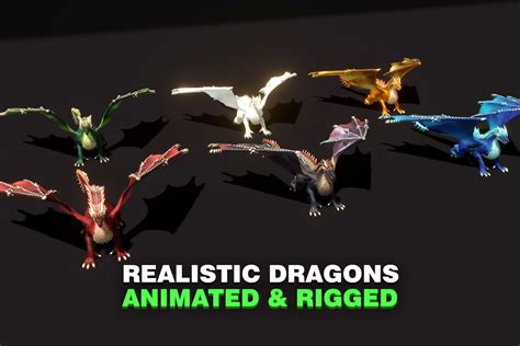 Realistic Animated Dragons 3d Model Pack Low Poly Game Ready Animated