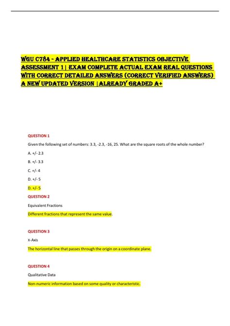 Wgu C784 Applied Healthcare Statistics Objective Assessment 1 Exam Complete Actual Exam Real