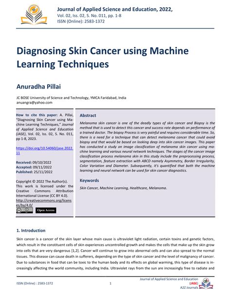 Pdf Diagnosing Skin Cancer Using Machine Learning Techniques