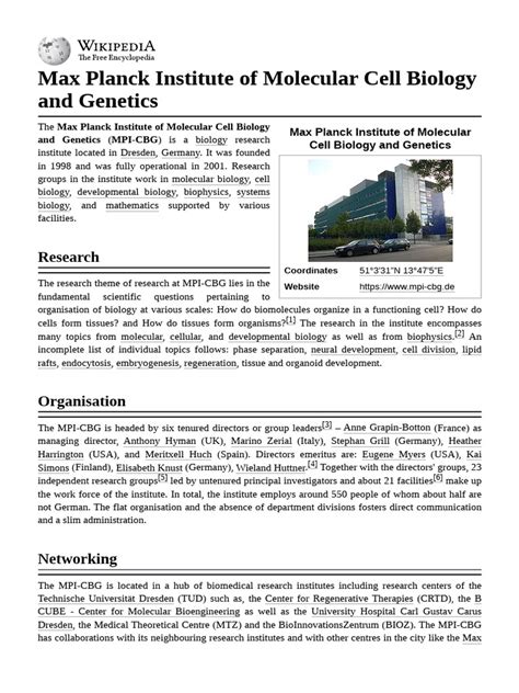 Max Planck Institute Of Molecular Cell Biology And Genetics Pdf Biology Biotechnology
