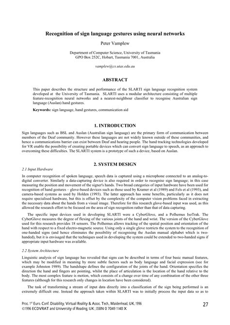 Pdf Recognition Of Gestures In Arabic Sign Language Using Neural Networks