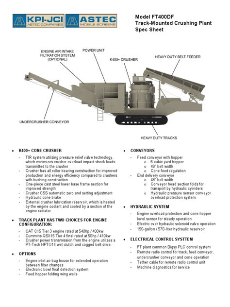 K400 Cone Crusher Track Mounted Ft400df Spec Sheet Pdf Engines