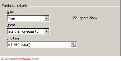 Excel Data Validation Time