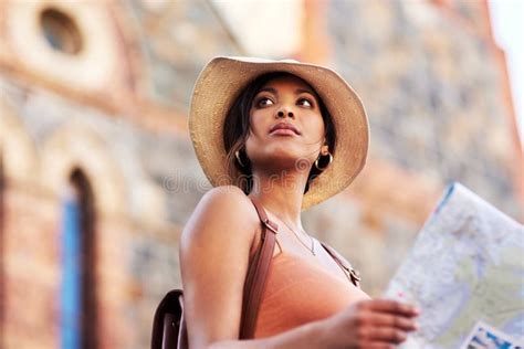 Thinking Map And Woman In City For Travel Holiday Destination Or