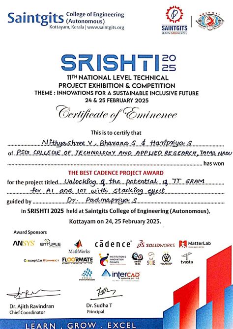 Vlsi Ai Iot Semiconductor Cadence Srishti2025 Psgitech Cadence Bhavana S