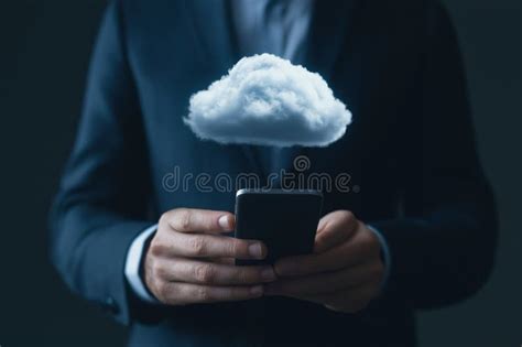 Businessman Uses Mobile Device Interacting With Virtual Cloud Computing Modern Tech Innovation