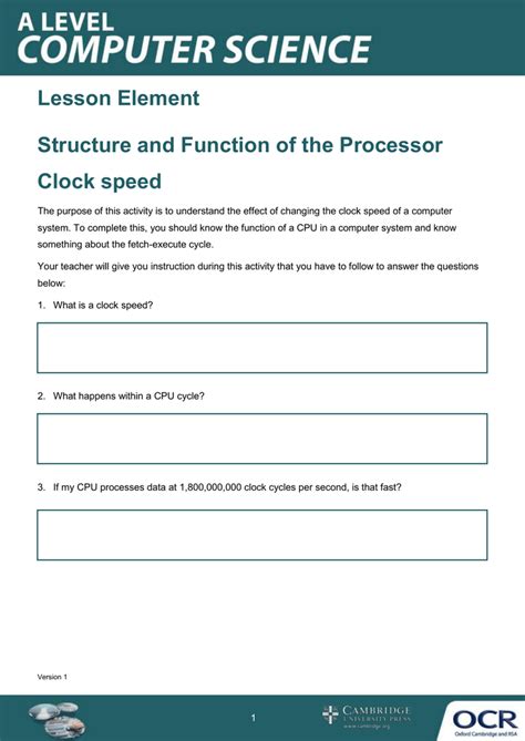 Structure And Function Of The Processor Learner Activity Lesson Element Doc 233kb