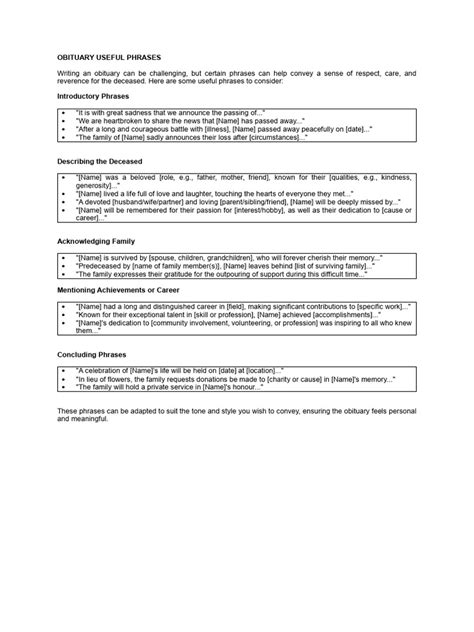 Transactional Writing Useful Phrases Pdf Funeral