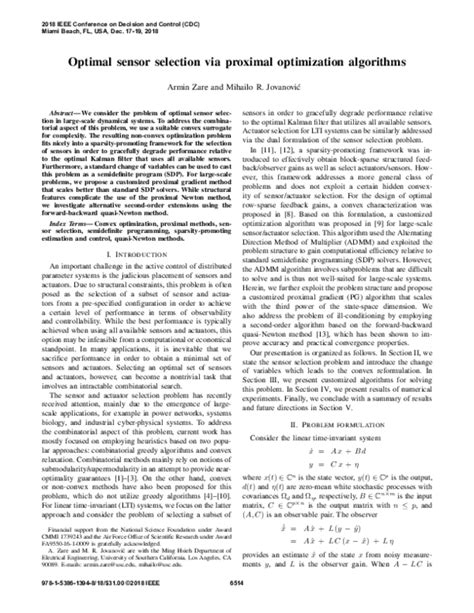 pdf optimal sensor selection via proximal optimization algorithms