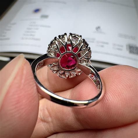 Premium Lab Grown Ruby Ring Halo Engagement Ring Vintage Halo Design Red Gemstone Cluster Ring