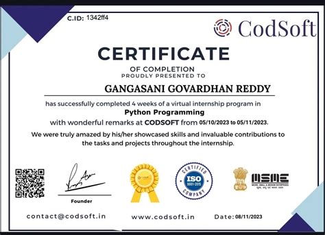 Govardhan Reddy G On Linkedin Codsoft Pythondeveloper