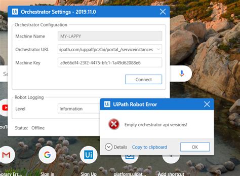 Orchestrator Connection Error Invalid Machine Key And Empty