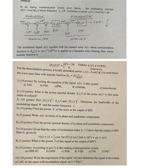 Problem مریم In An Analog Communication System Given