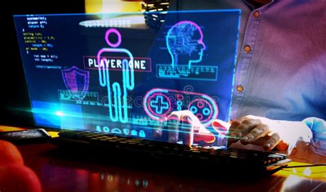 Man Typing On Keyboard With Andartificial Intelligence Hologram Screen Stock Image Image Of