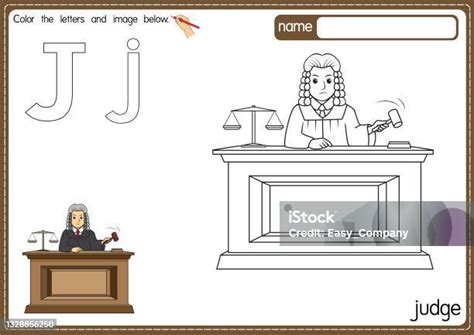 색상에 윤곽 클립 아트와 아이 알파벳 색칠 공부 페이지의 벡터 그림 판사를위한 편지 J 변호사에 대한 스톡 벡터 아트 및 기타 이미지 변호사 컬러링 북 페이지