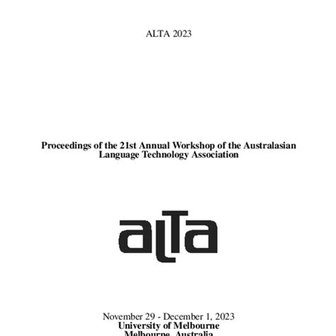 Proceedings Of The 21st Annual Workshop Of The Australasian Language