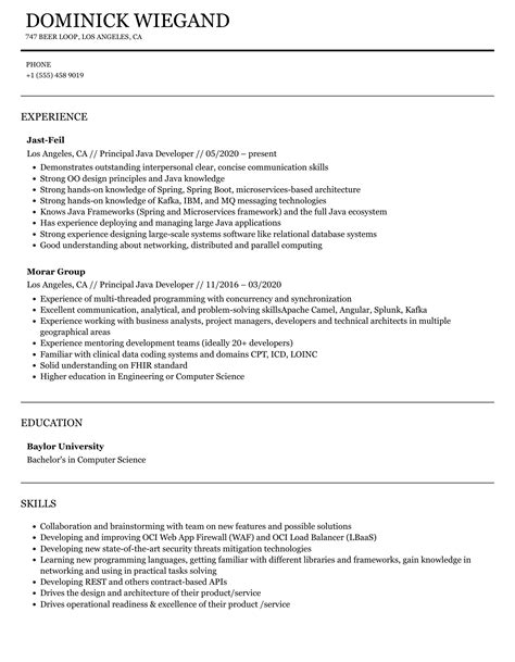 Principal Java Developer Resume Samples Velvet Jobs