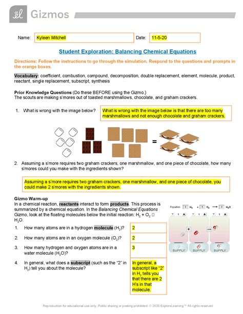 Balancing Chemical Equations Reactants