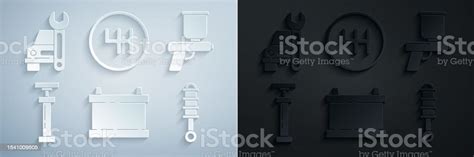 자동차 배터리 페인트 스프레이 건 쇼크 업소버 기어 시프터 및 서비스 아이콘을 설정합니다 벡터 3차원 형태에 대한 스톡 벡터