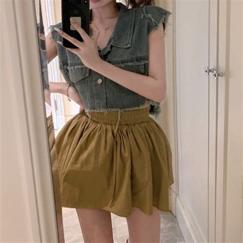 💛투피스세트💛 S M 단품구매가능 밤밤 데님 조끼 크롭 탑 밴딩 방방 미니 스커트 상하 코디 세트 단일색상