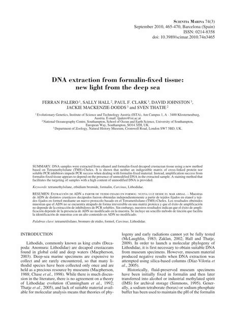Pdf Dna Extraction From Formalin Fixed Tissue New Light From