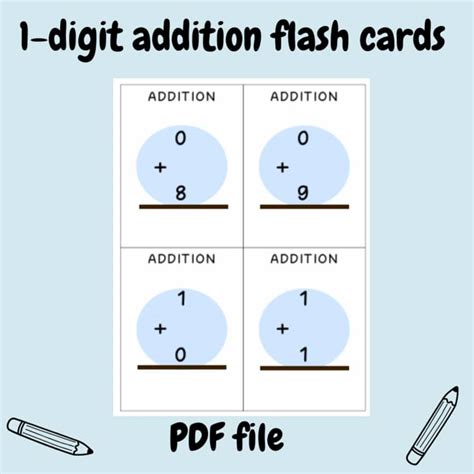 1 Digit Single Digit Addition Flash Card Math Practice Back To School