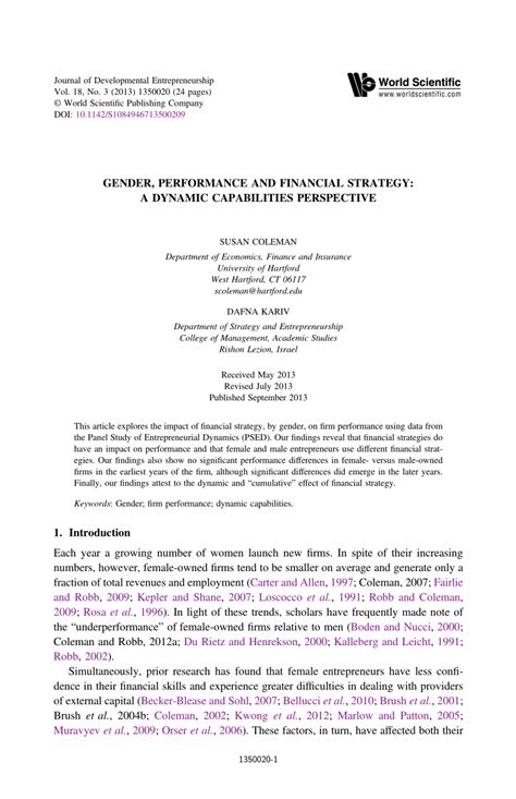 Pdf Gender Performance And Financial Strategy A Dynamic Capabilities Perspective