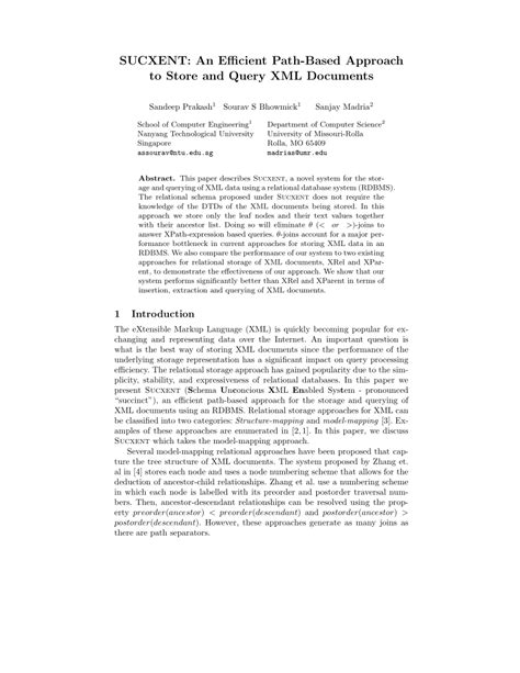 Pdf Sucxent An Efficient Path Based Approach To Store And Query Xml Documents
