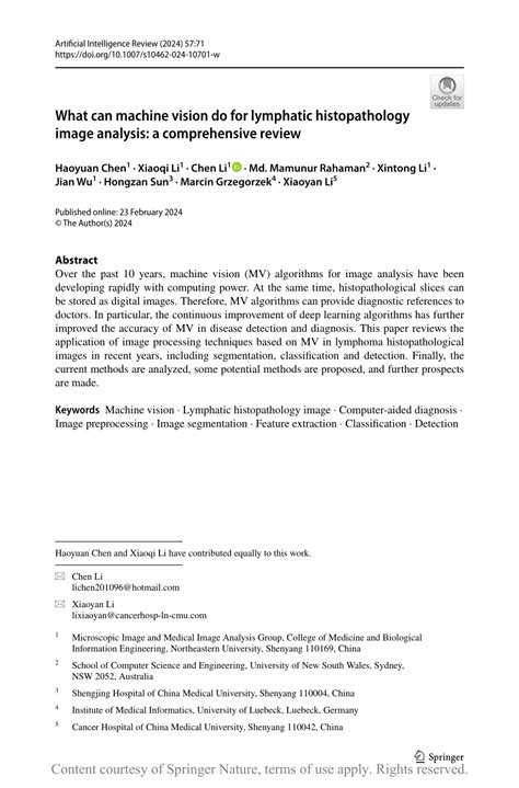 Pdf What Can Machine Vision Do For Lymphatic Histopathology Image Analysis A Comprehensive Review