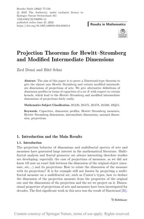 Projection Theorems For Hewitt Stromberg And Modified Intermediate Dimensions Request Pdf