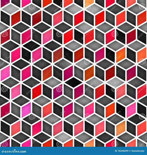 Vector Seamless Multicolor Gradient Cube Shape Rhombus Grid Geometric Pattern Stock Vector