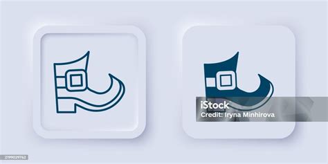 채워지고 윤곽선이 있는 Leprechaun 부팅 아이콘은 회색 배경에 고립되어 있습니다 행복한 세인트 패트릭의 날입니다 아일랜드 공휴일 사각형 버튼 벡터 3월에 대한 스톡