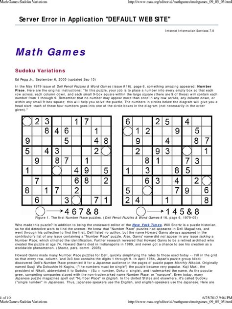 Math Games Sudoku Variations Pdf Single Player Games Puzzles