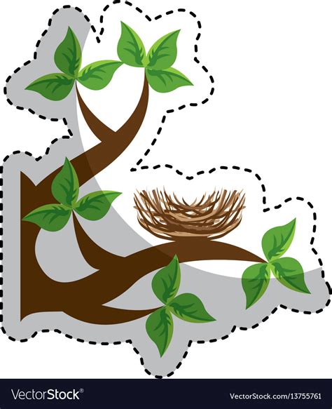 Tree Branch With Nest Nature Isolated Icon Vector Image